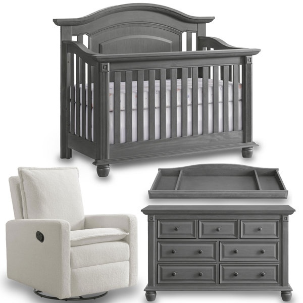 Oxford Baby London Lane 4 Piece Nursery Set Includes 4 In 1 Convertible Crib, 7 Drawer Dresser ...